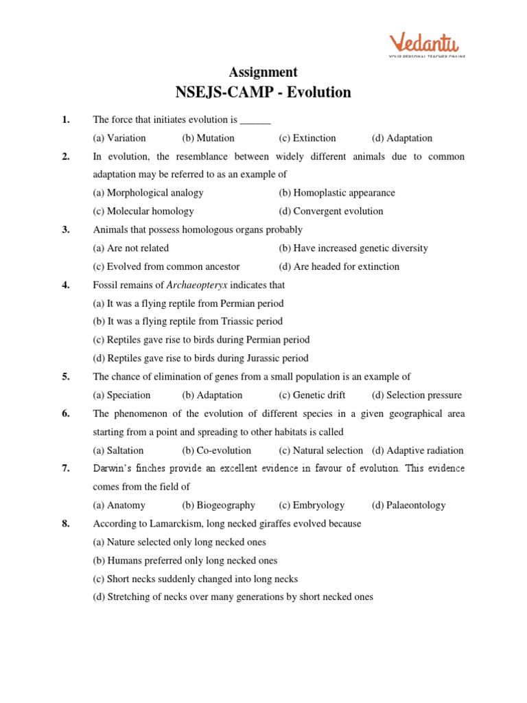 NSEJS-CAMP Assignment - Evolution | PDF | Evolution | Adaptation