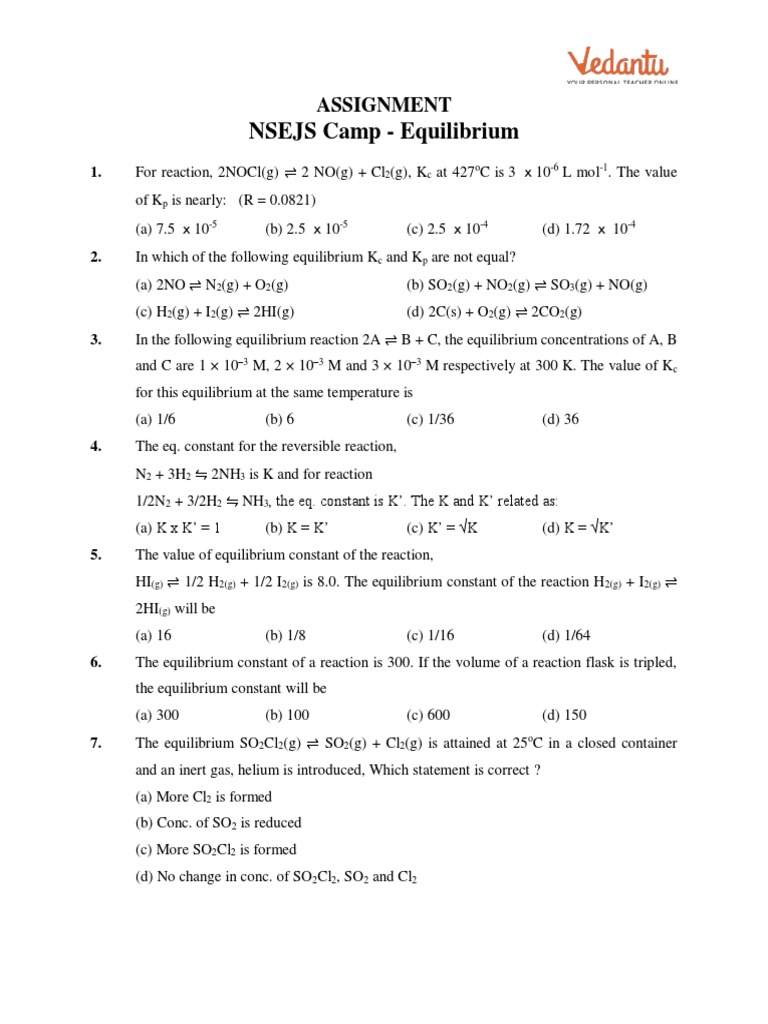 NSEJS Camp Equilibrium Assignment | Download Free PDF | Chemical Equilibrium | Acid