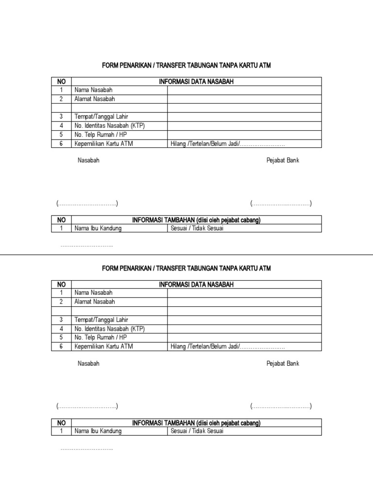 Request for Withdrawal or Transfer Without ATM Card | PDF