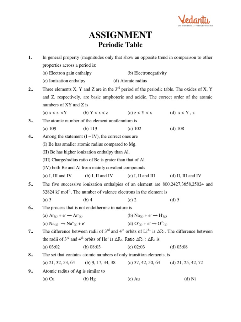 Periodic Table Assignment - Nsejs - Camp | PDF | Ion | Ionic Bonding