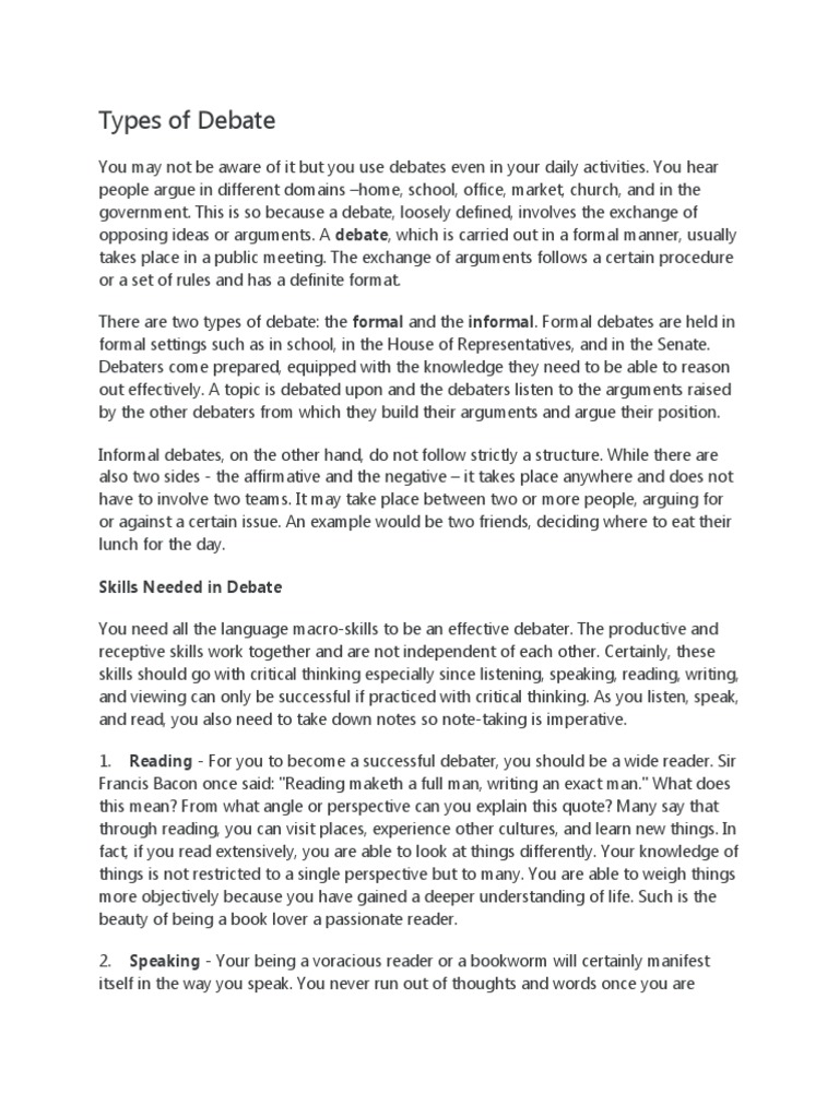 Types of Debate | PDF | Thought | Critical Thinking