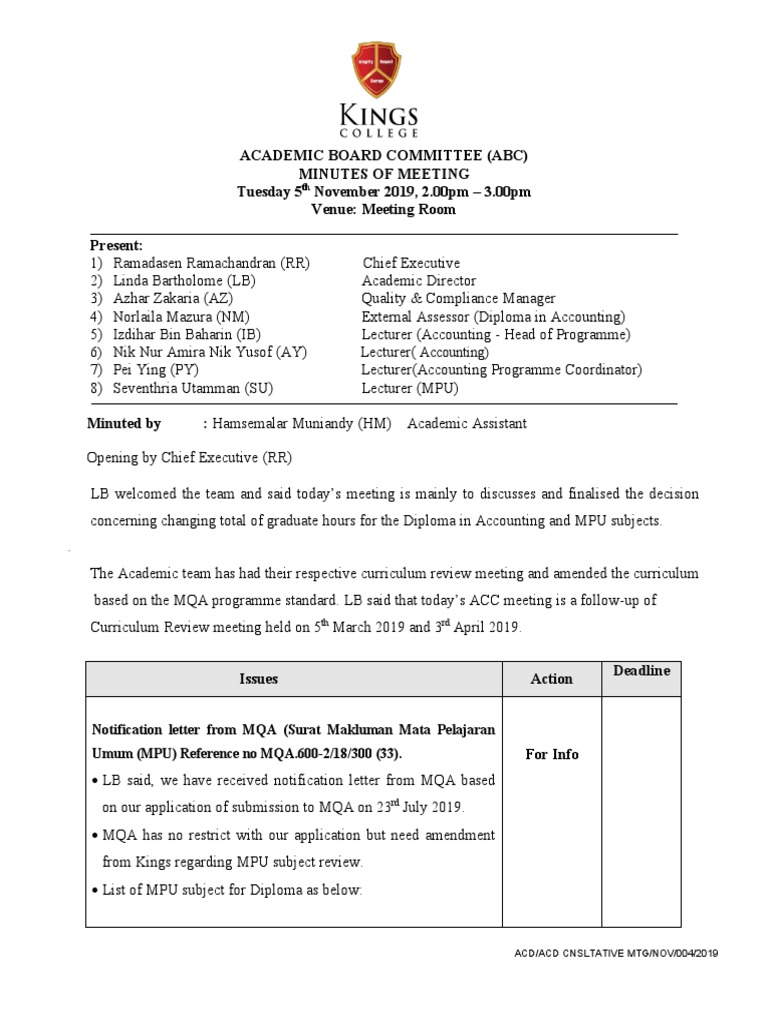 Minutes - ABC - Change of Graduate Hours | PDF