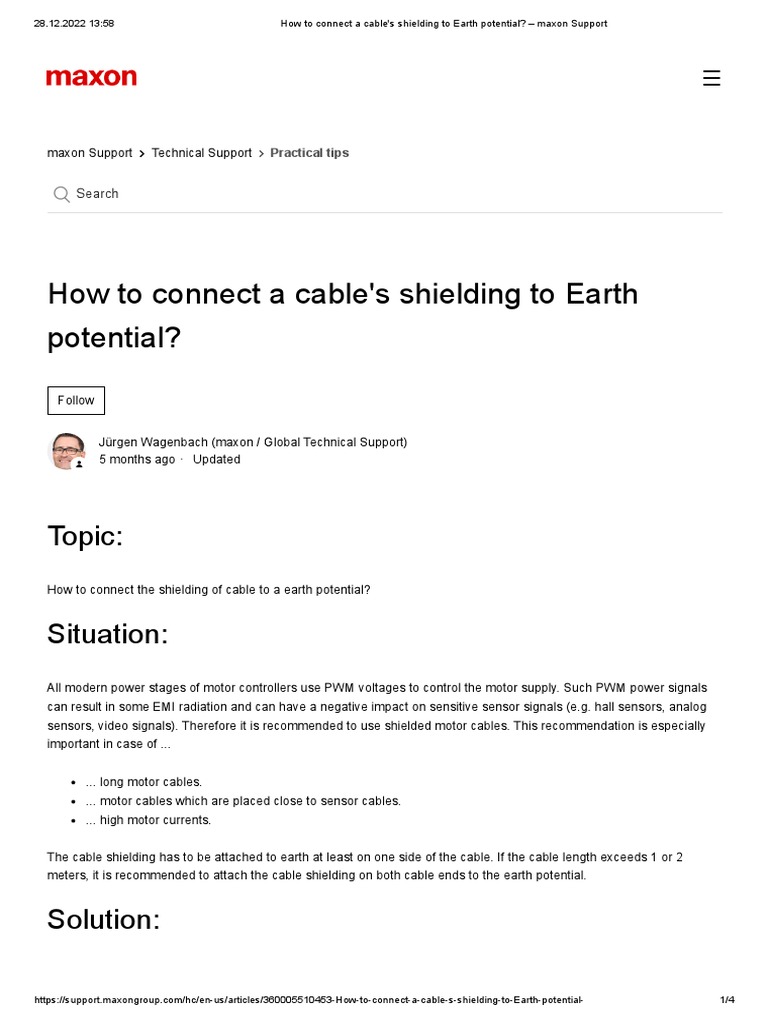 How To Connect A Cable's Shielding To Earth Potential - Maxon Support ...