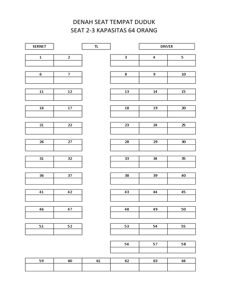 Denah Kursi Bus 50 Seat 2-2 | PDF