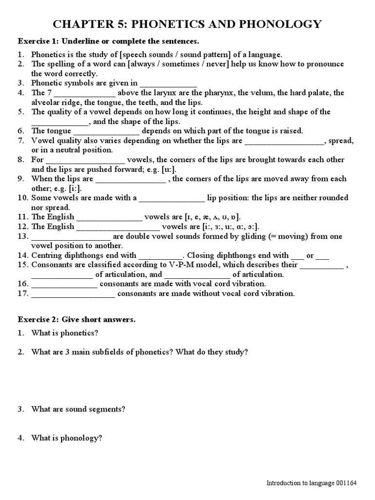 Phonetics and Phonology Exercises | PDF | Vowel | Phonetics