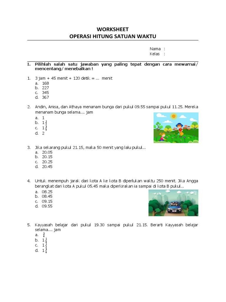 Worksheet Operasi Hitung Waktu Kelas 3 | PDF | Seni