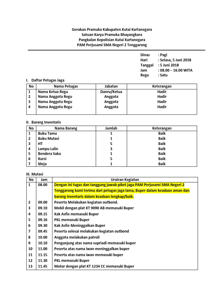 Contoh Format Buku Mutasi | PDF