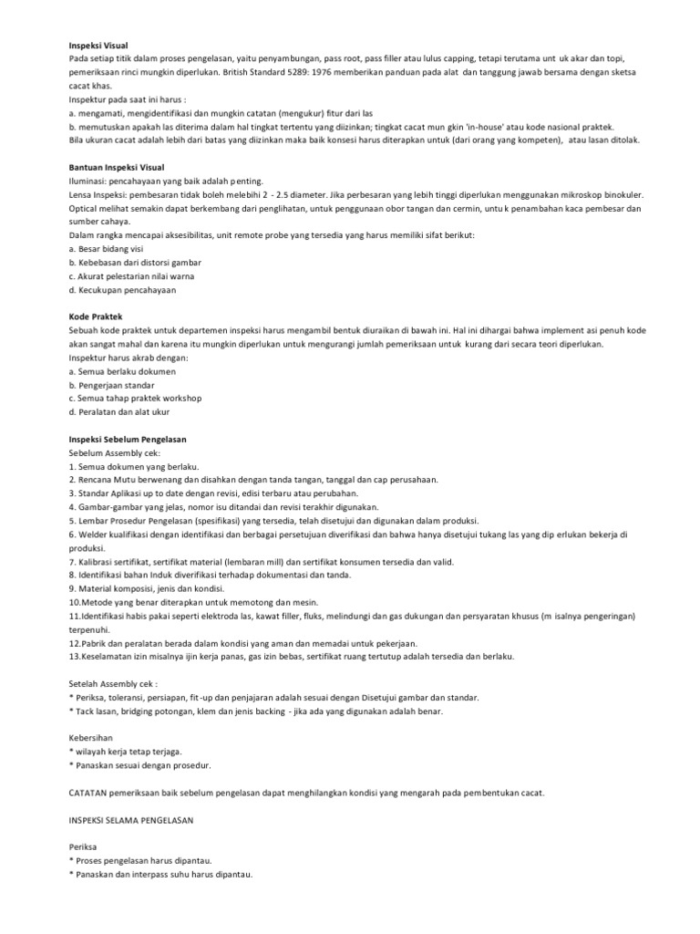 Inspeksi Visual Cacat Las | PDF | Teknologi & Rekayasa