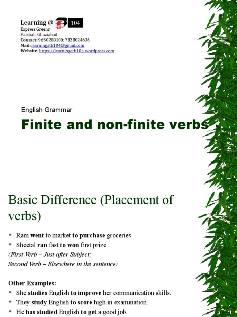 Finite and Non Finite Verbs | PDF | Verb | Subject (Grammar)