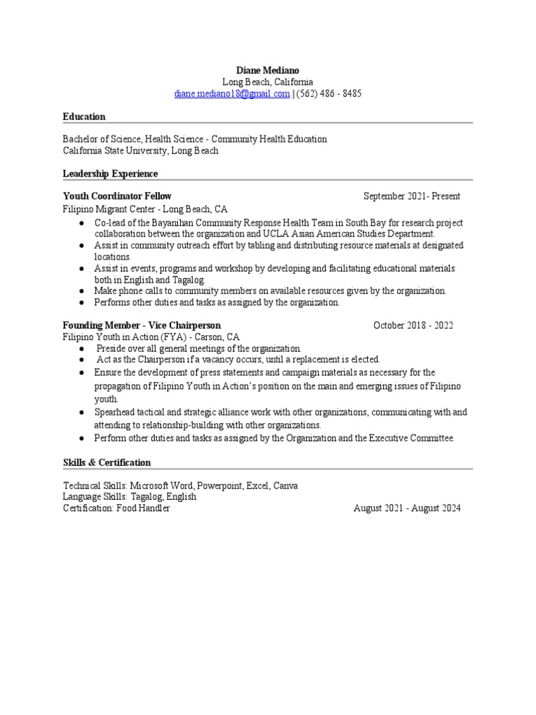 diane mediano resume | PDF