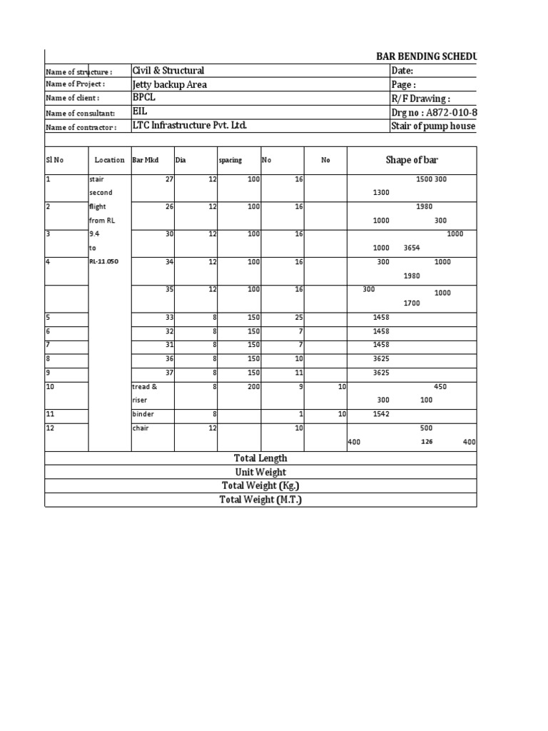 BAR BENDING SCHEDULE OPTIMIZATION | PDF | Stairs | Transport Infrastructure