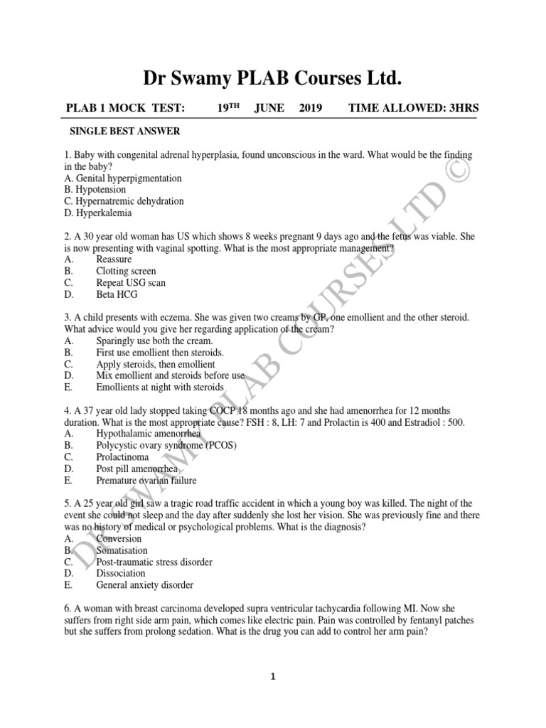 PLAB 1 Mock Test Questions | PDF | Pneumonia | Epidemiology