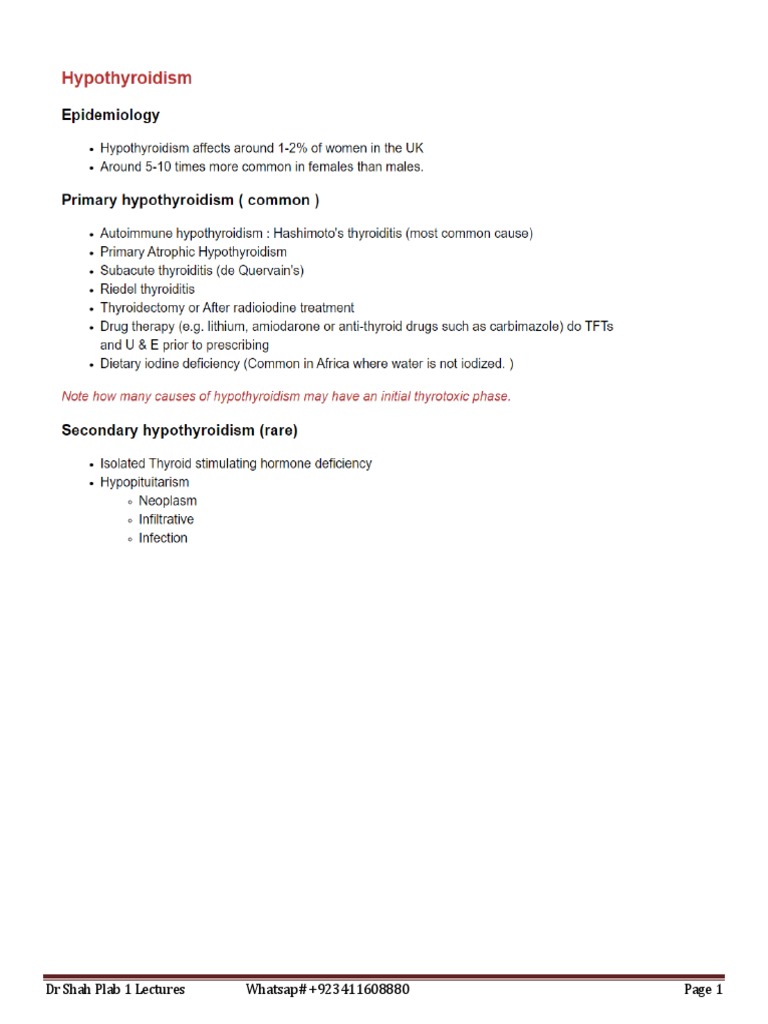 PLAB 1 Lecture Notes Overview | PDF | Thyroid | Endocrinology