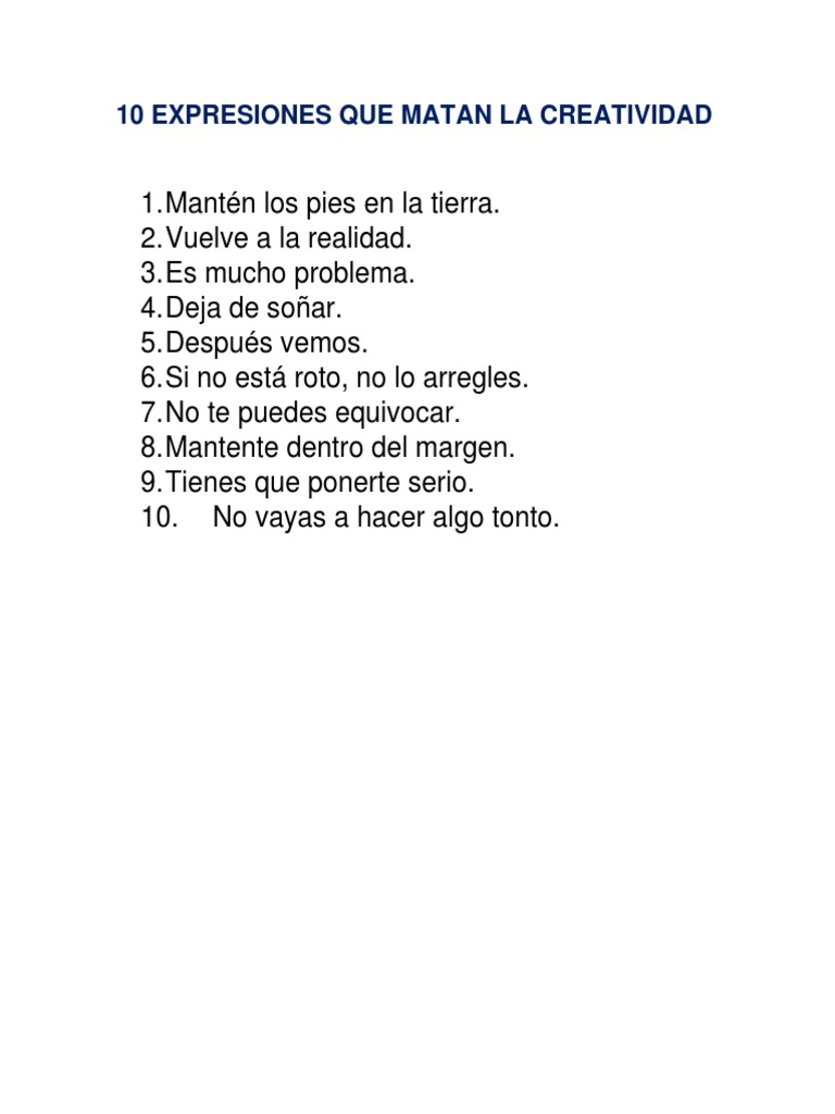 10 Expresiones Que Matan La Creatividad | PDF 10 Expresiones Que Matan La Creatividad | PDF