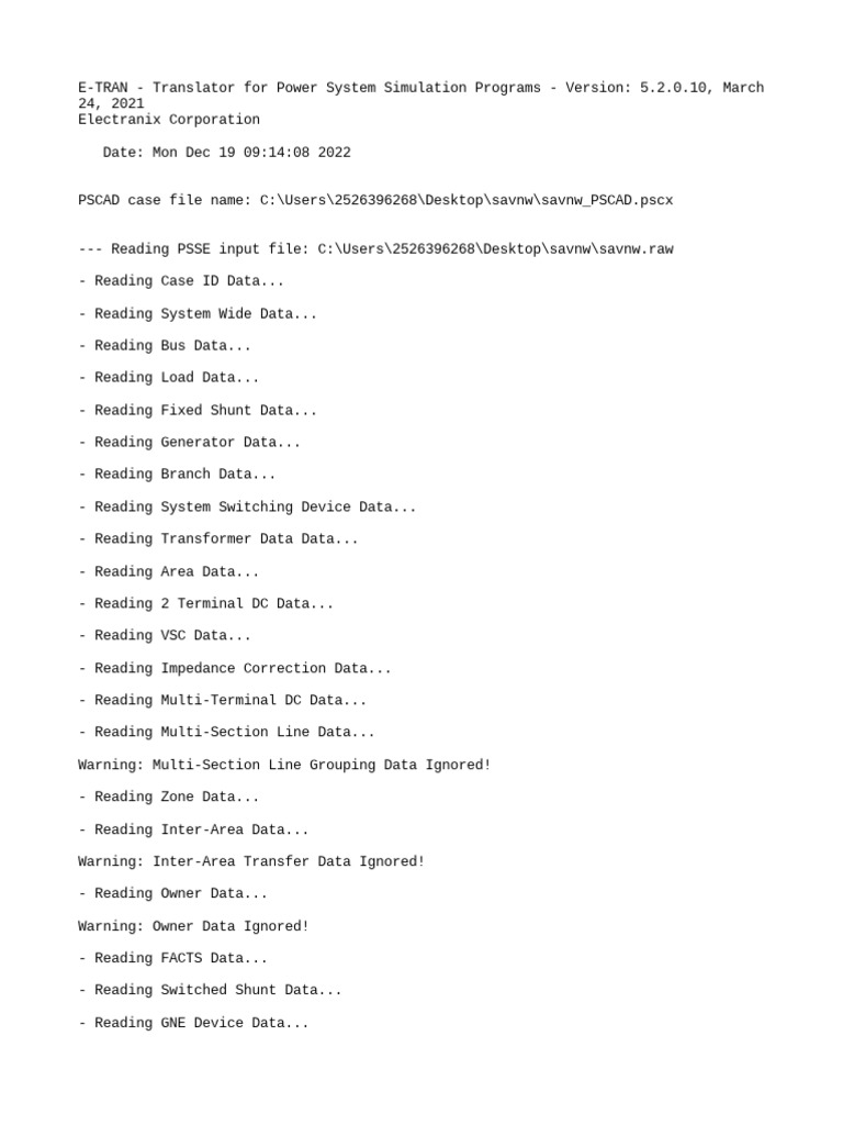 Savnw PSCAD | PDF | Transformer | Data