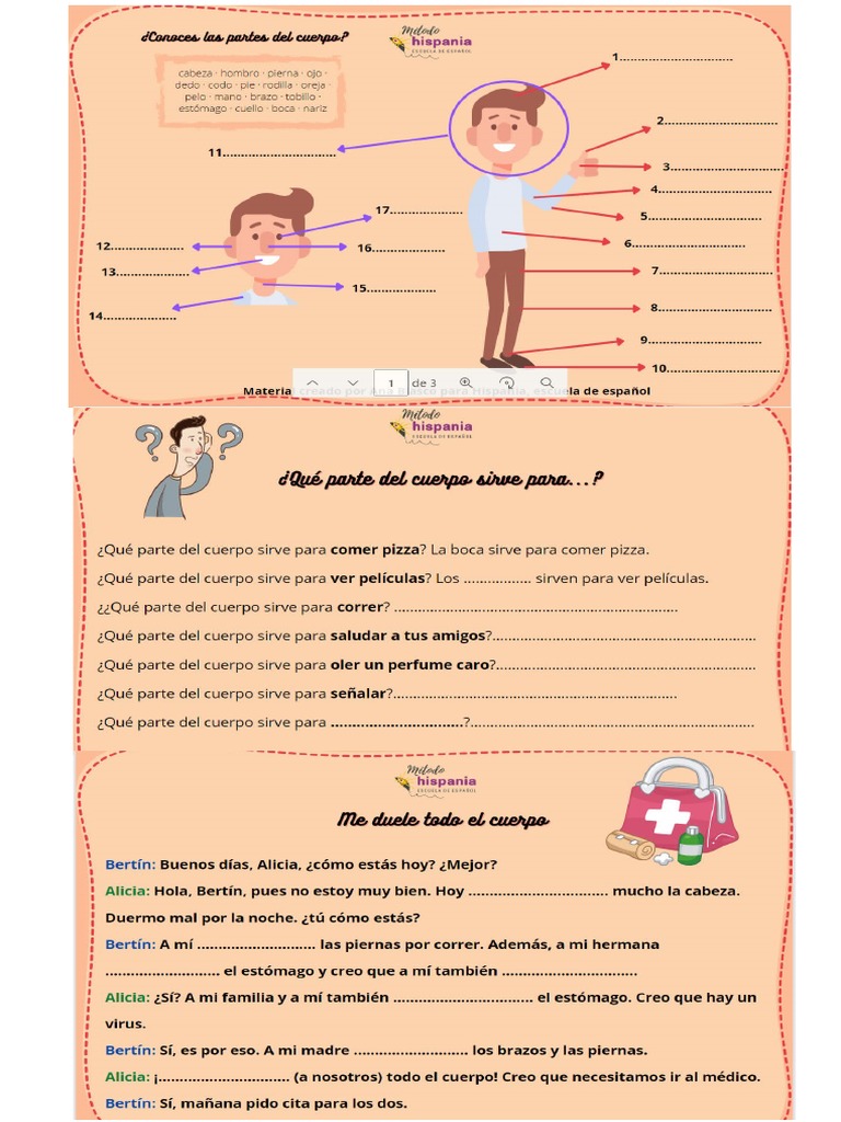 Clase Martes 13 Extra. Verbo Doler y Partes Del Cuerpo | PDF