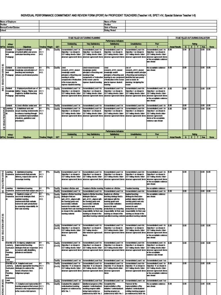 IPCRF for Proficient Teachers Evaluation | PDF | Learning | Educational Assessment