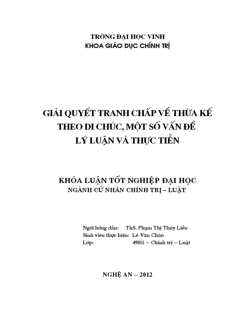(123doc) Giai Quyet Tranh Chap Ve Thua Ke Theo Di Chuc Mot So Van de Ly Luan Va Thuc Tien | PDF