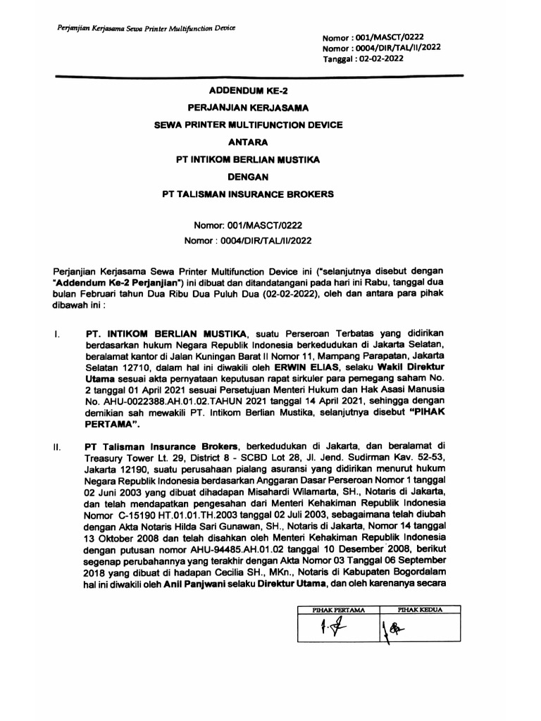 Add II Sewa Printer Multifuction Device PT TALISMAN INSURANCE BROKERS | PDF