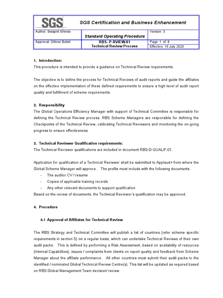 RBS-P-RVIEW-01Technical Review Procedure V4 | PDF | Audit | Auditor's ...