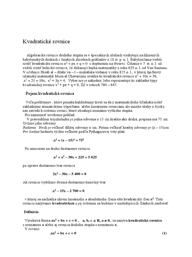Kvadraticke Rovnice 21061 | PDF