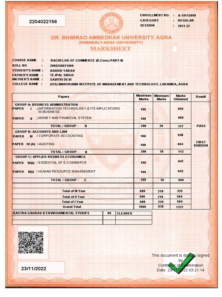 Marksheet 20052500710090092204WD | PDF | Economies | Business