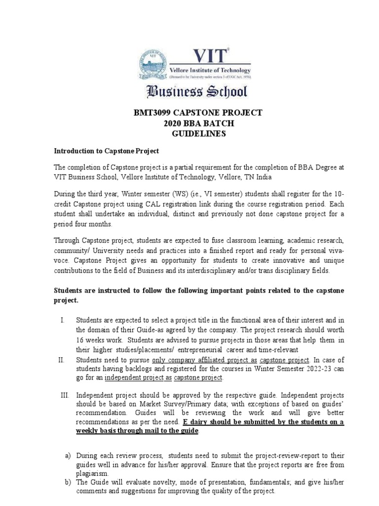 Capstone Project Instructions and Guidelines - BBA - 2020 Batch (1) | PDF | Science | Cognitive ...