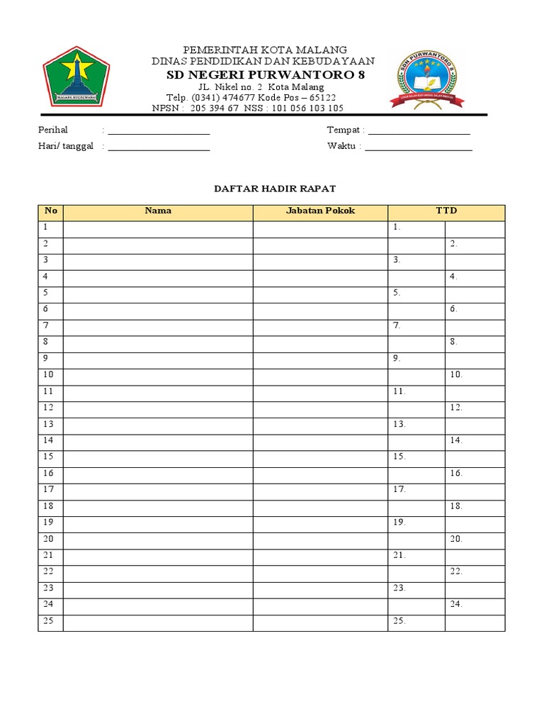 Daftar Hadir Rapat Kosong | PDF