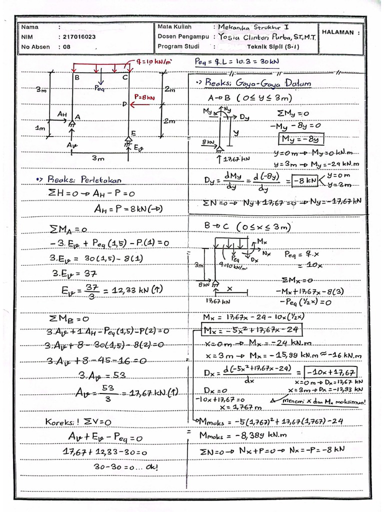 Mekanika Struktur I - Portal Sederhana | PDF