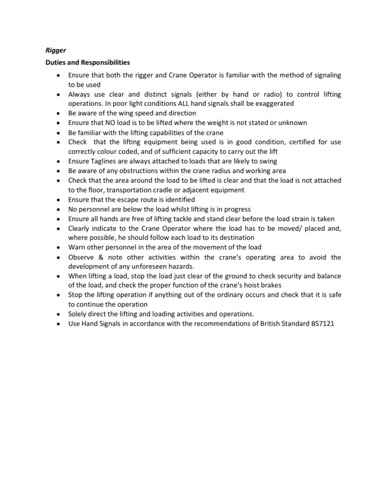 Rigger Job Responsibilities Overview | PDF | Crane (Machine ...