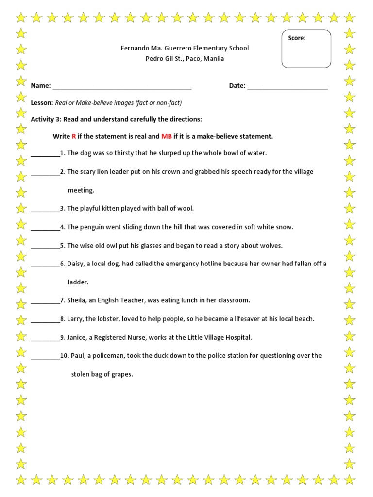 Real vs. Make-Believe Activity for Kids | PDF