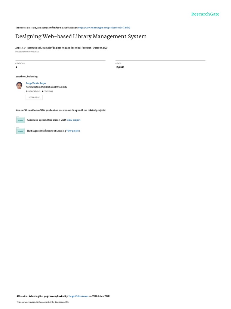 Designing Web Based Library Management System IJERTV9IS100131 | PDF | Conceptual Model | Databases