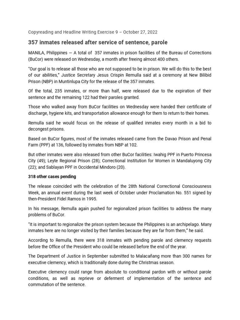 Copyreading and Headline Writing Exercise 9 Key | PDF