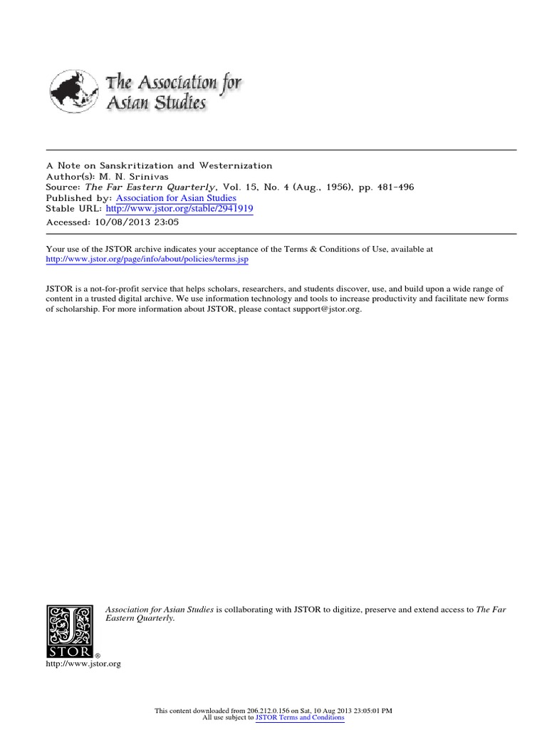A Note On Sanskritization and Westernization - Printed | PDF