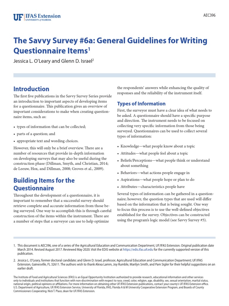 6a Guidelines For Writing Questionnaire Items | PDF | Survey ...