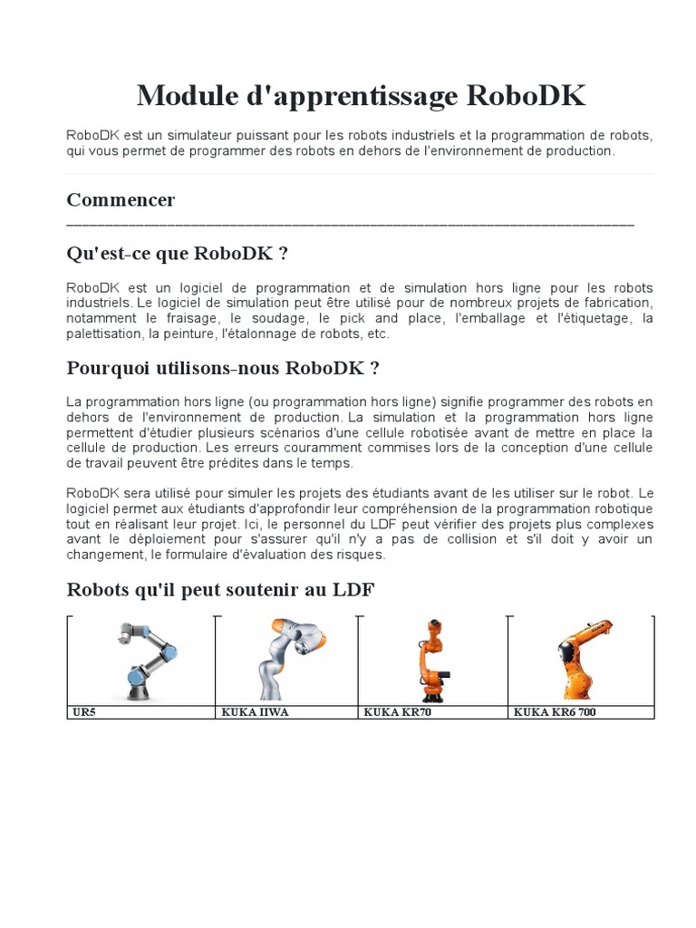 Module D'apprentissage RoboDK | PDF | Programme informatique | Programmation
