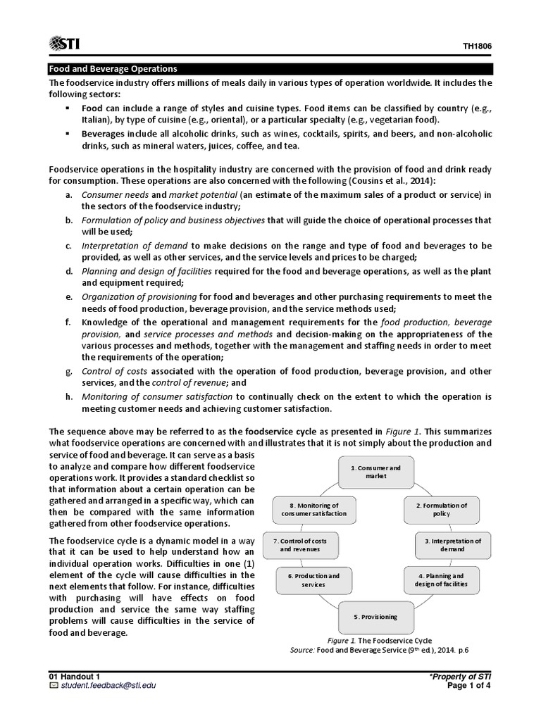 01 Handout 1 Pdf Foodservice Foods