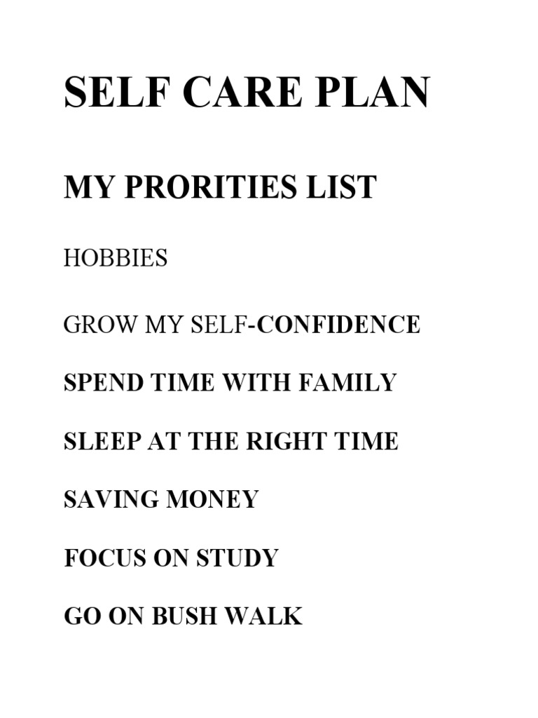 Self Care Plan | PDF