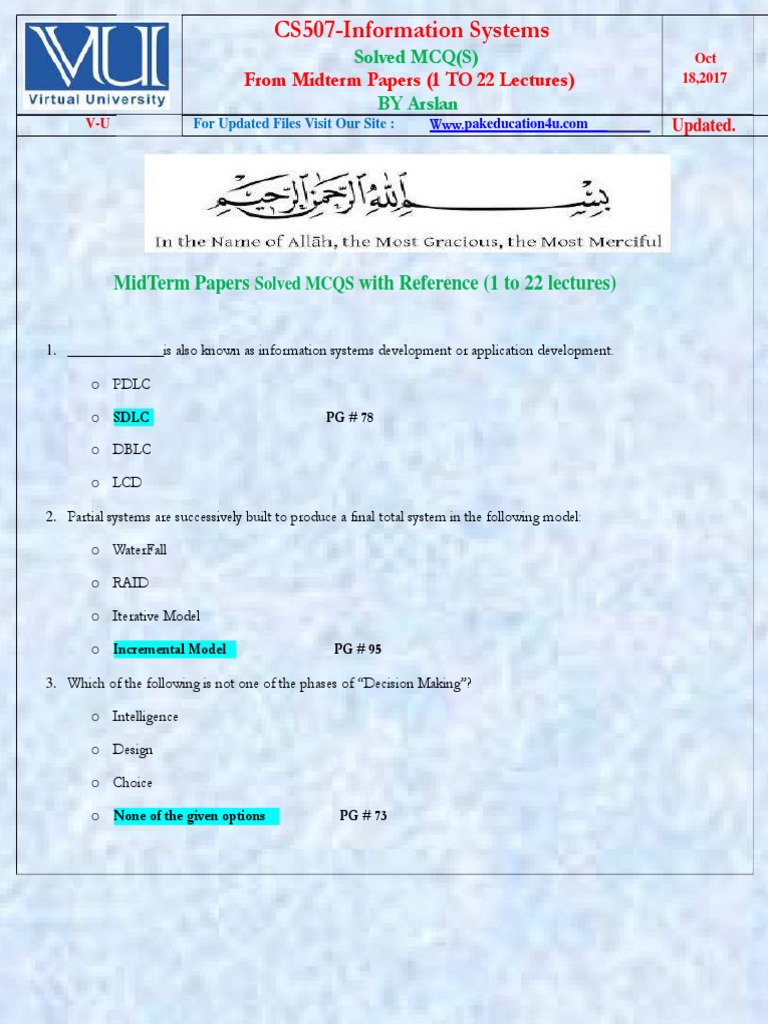 CS507 MidTerm MCQs With Reference Solved by Arslan | PDF | System ... CS507 MidTerm MCQs With Reference Solved by Arslan | PDF | System ...