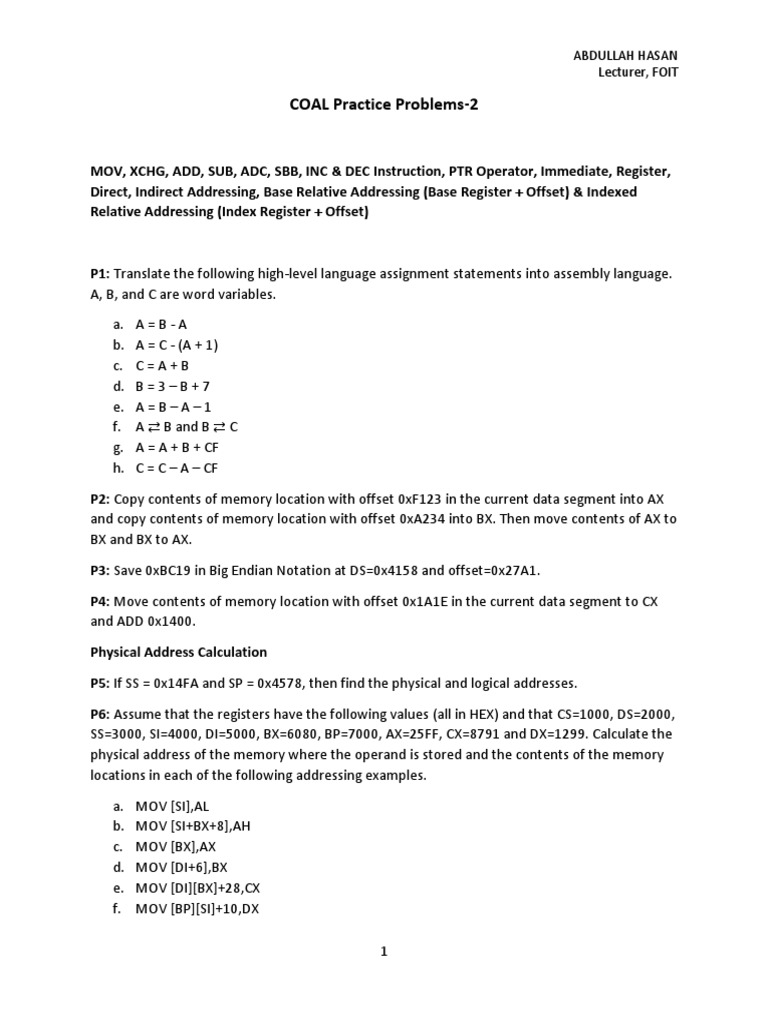 COAL Practice Problems2 | PDF | Office Equipment | Computer Data