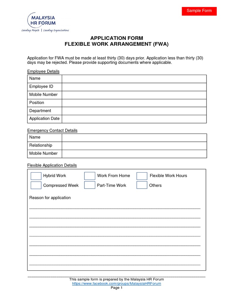 Flexible Work Application Form (Sample) | Download Free PDF | Justice | Crime & Violence
