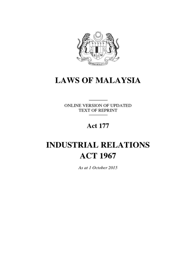 Industrial Relations ACT 1967 (As at 2015) & Amendment 2020 | PDF