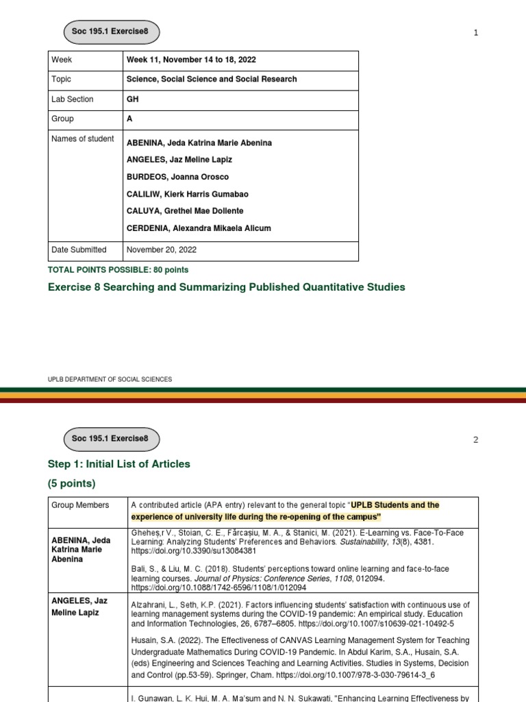 UPLB Students' Learning Experiences | PDF | Survey Methodology ...