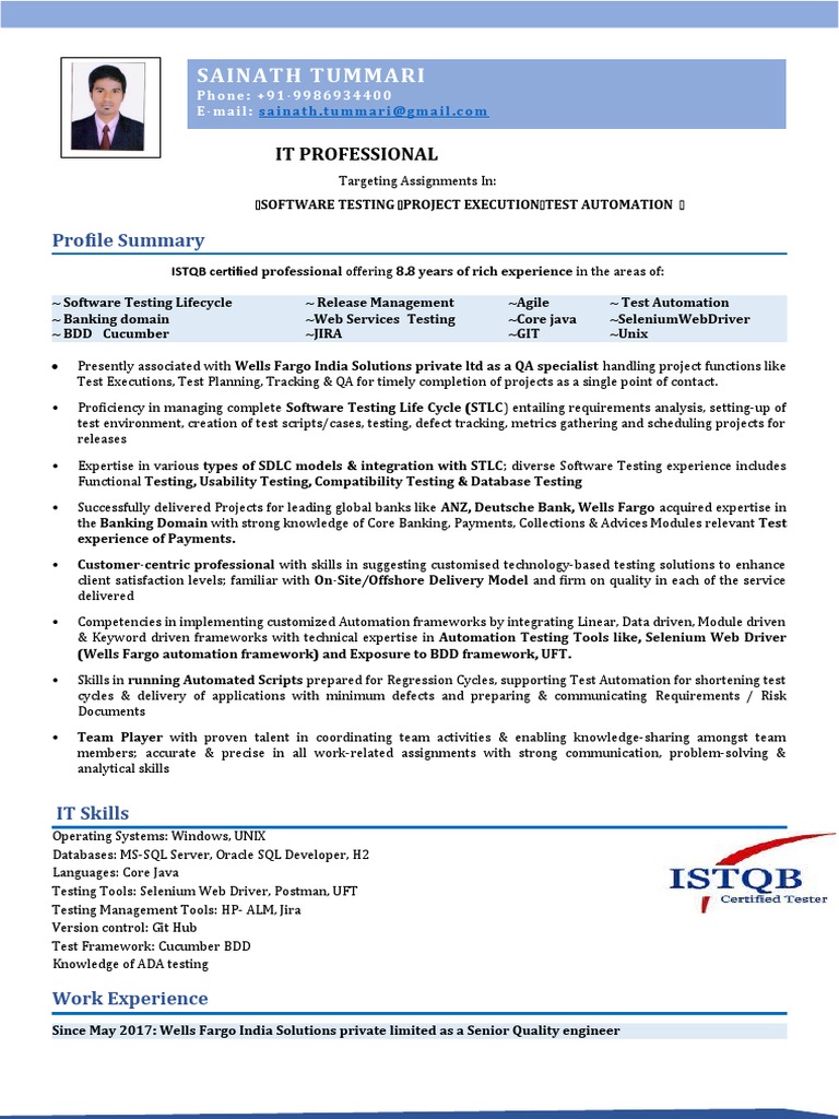 Sainath Tummari CV FunctionalAutomationEngineer | PDF | Software ...