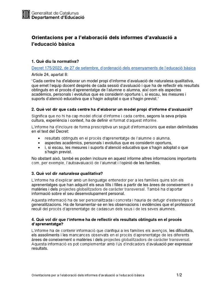 Orientacions Avaluacio Nou Curriculum | PDF