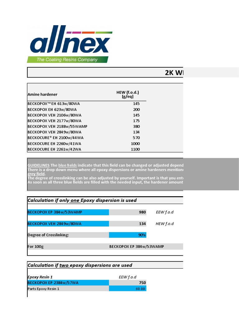 Allnex-2K-Epoxy Amine Systems Calculation Tool 012022-Final-Version ...