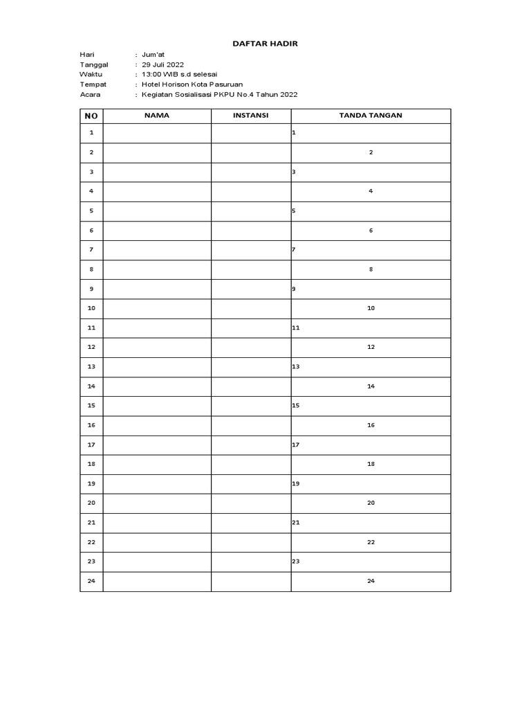Daftar Hadir (Internal KPU) | PDF