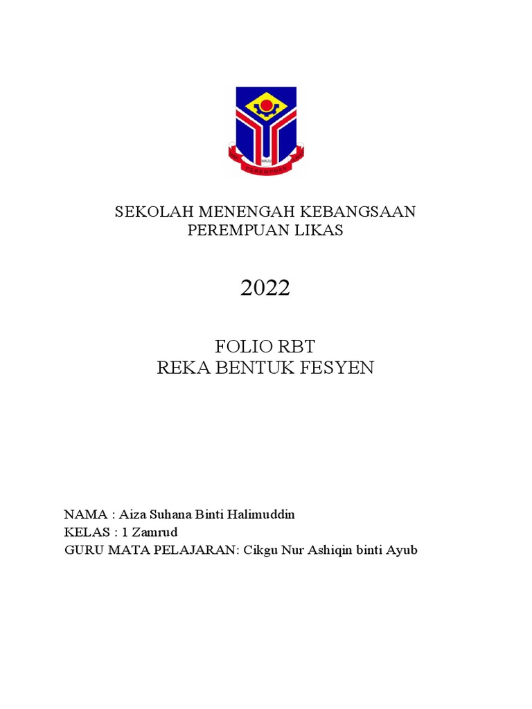 Folio RBT Reka Bentuk Fesyen: Sekolah Menengah Kebangsaan Perempuan ...