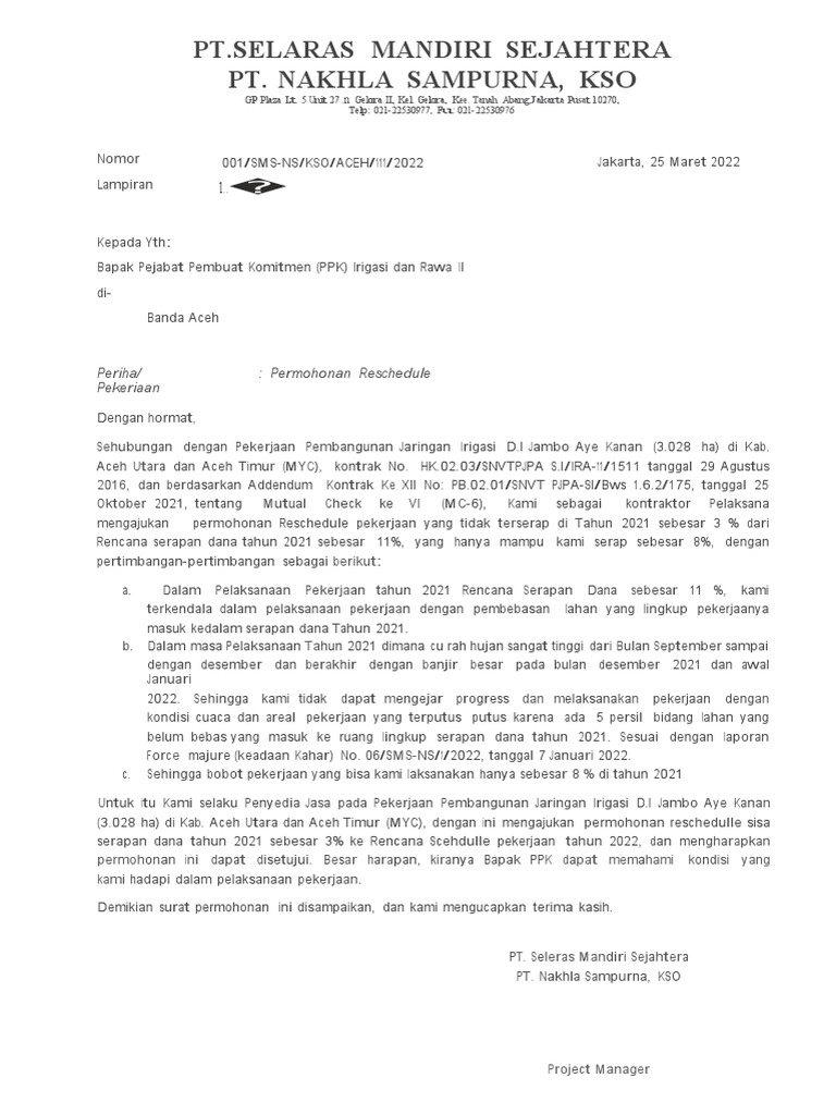 Surat Permohonan Reschedule | PDF