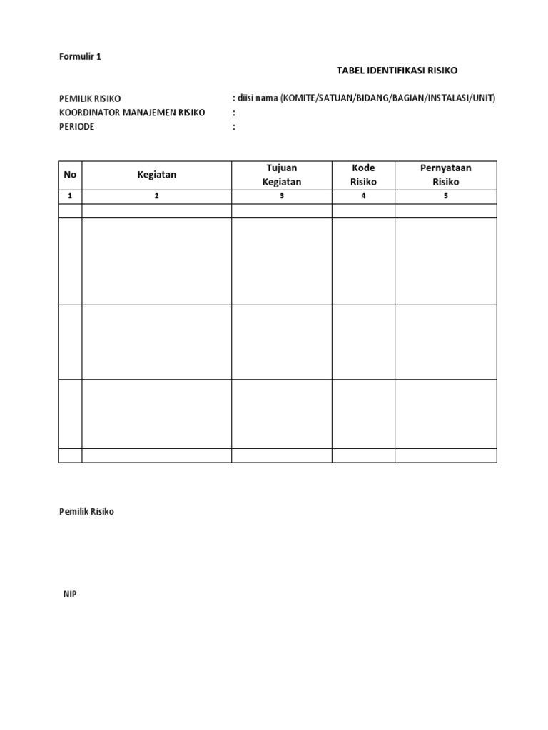 Contoh Pengisian 1-5 IDENTIFIKASI RESIKO Diskusi Itjen | PDF